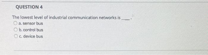 Solved The lowest level of industrial communication networks | Chegg.com