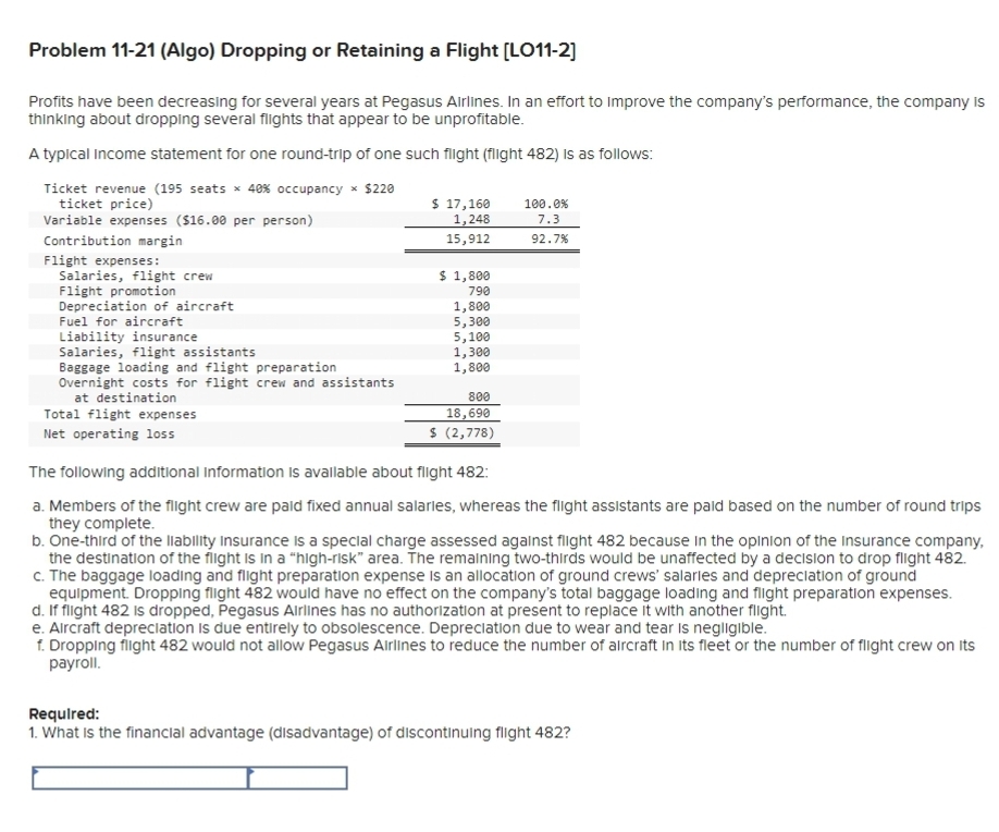 Solved Problem 11-21 (Algo) ﻿Dropping or Retaining a Flight | Chegg.com