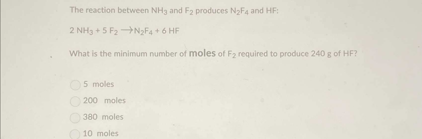 Solved The reaction between NH3 ﻿and F2 ﻿produces N2F4 ﻿and | Chegg.com