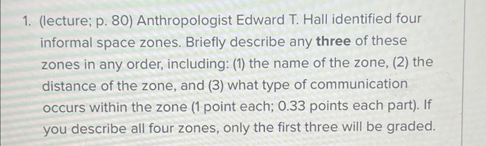 Solved 1. (lecture; p. 80) Anthropologist Edward T. Hall | Chegg.com