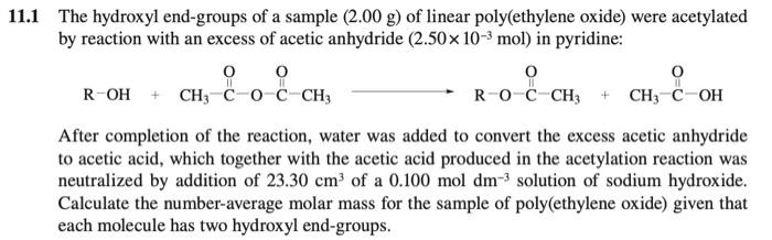 Solved The hydroxyl end-groups of a sample (2.00 g) of | Chegg.com