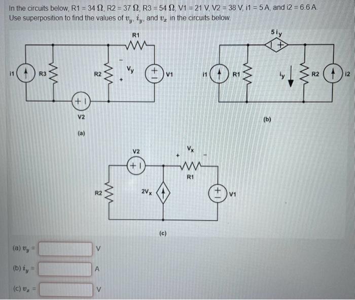 Solved In the circuits below, R1=34Ω,R2=37Ω,R3=54Ω,V1=21 V, | Chegg.com