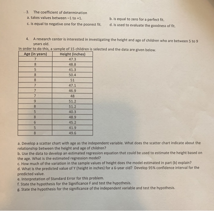 Solved 3. The coefficient of determination a. takes values | Chegg.com