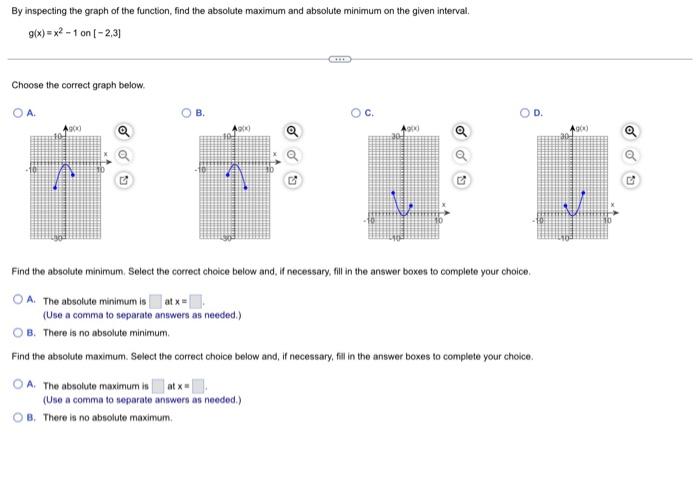 Solved By inspecting the graph of the function, find the | Chegg.com