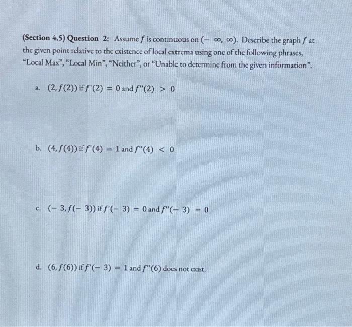 Solved (Section 4.5) Question 2: Assume f is continuous on | Chegg.com