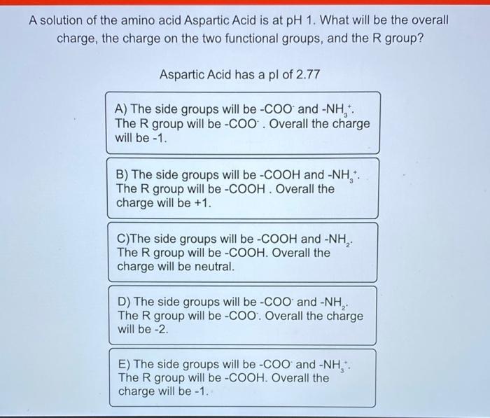 Solved A solution of the amino acid Aspartic Acid is at pH | Chegg.com