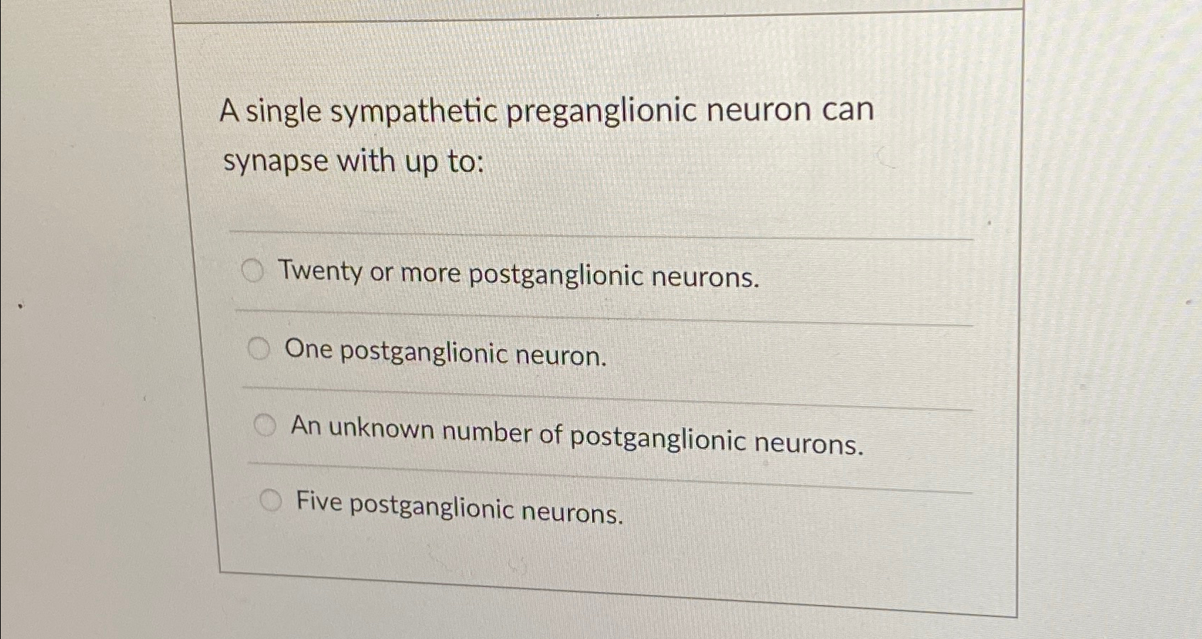Solved A single sympathetic preganglionic neuron can synapse | Chegg.com