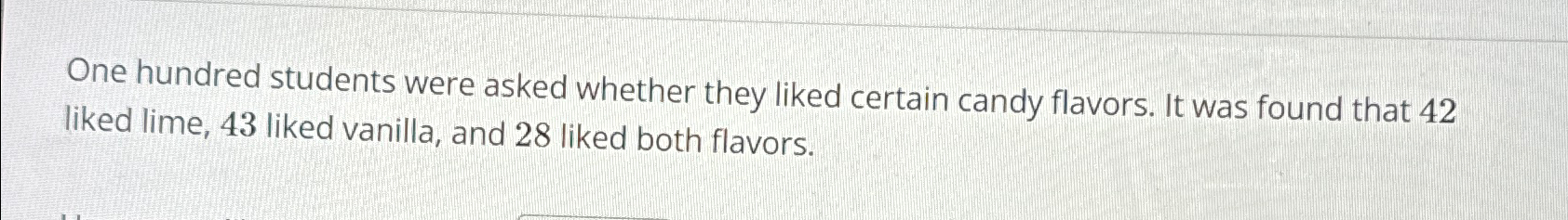 Solved One hundred students were asked whether they liked | Chegg.com