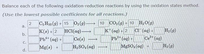 Solved Balance each of the following oxidation-reduction | Chegg.com