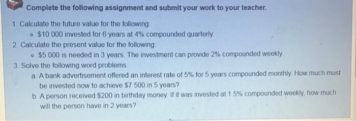 Solved Complete the following assignment and submit your | Chegg.com