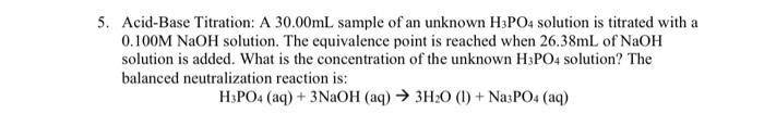 Acid-Base Titration: A 30.00 mL sample of an unknown | Chegg.com