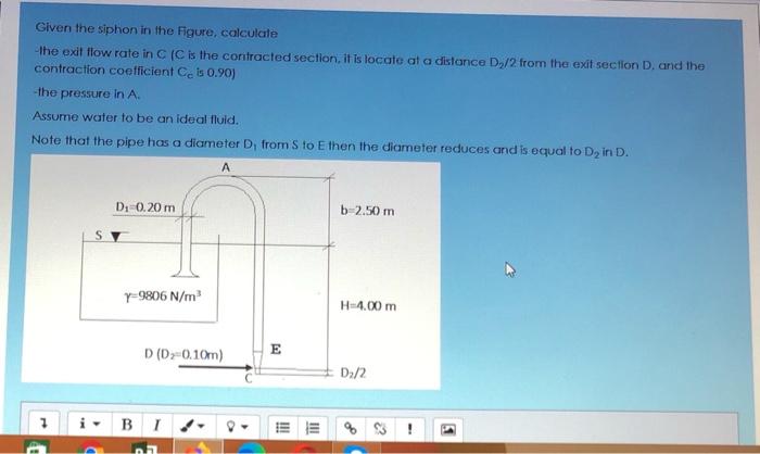 Solved Given the siphon in the Figure, calculate the exit | Chegg.com