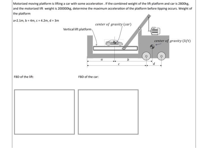 Solved Motorized moving platform is lifting a car with some | Chegg.com