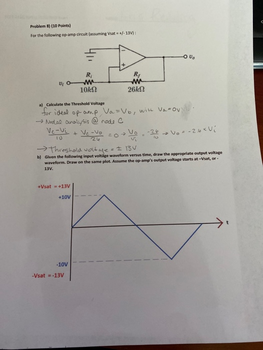 Solved Problem 8) (10 Points) For the following op-amp | Chegg.com