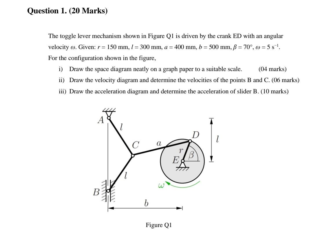 Solved Question 1. (20 Marks) The toggle lever mechanism | Chegg.com