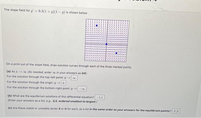 Solved The slope field for y′=0.3(1+y)(1−y) is shown below | Chegg.com