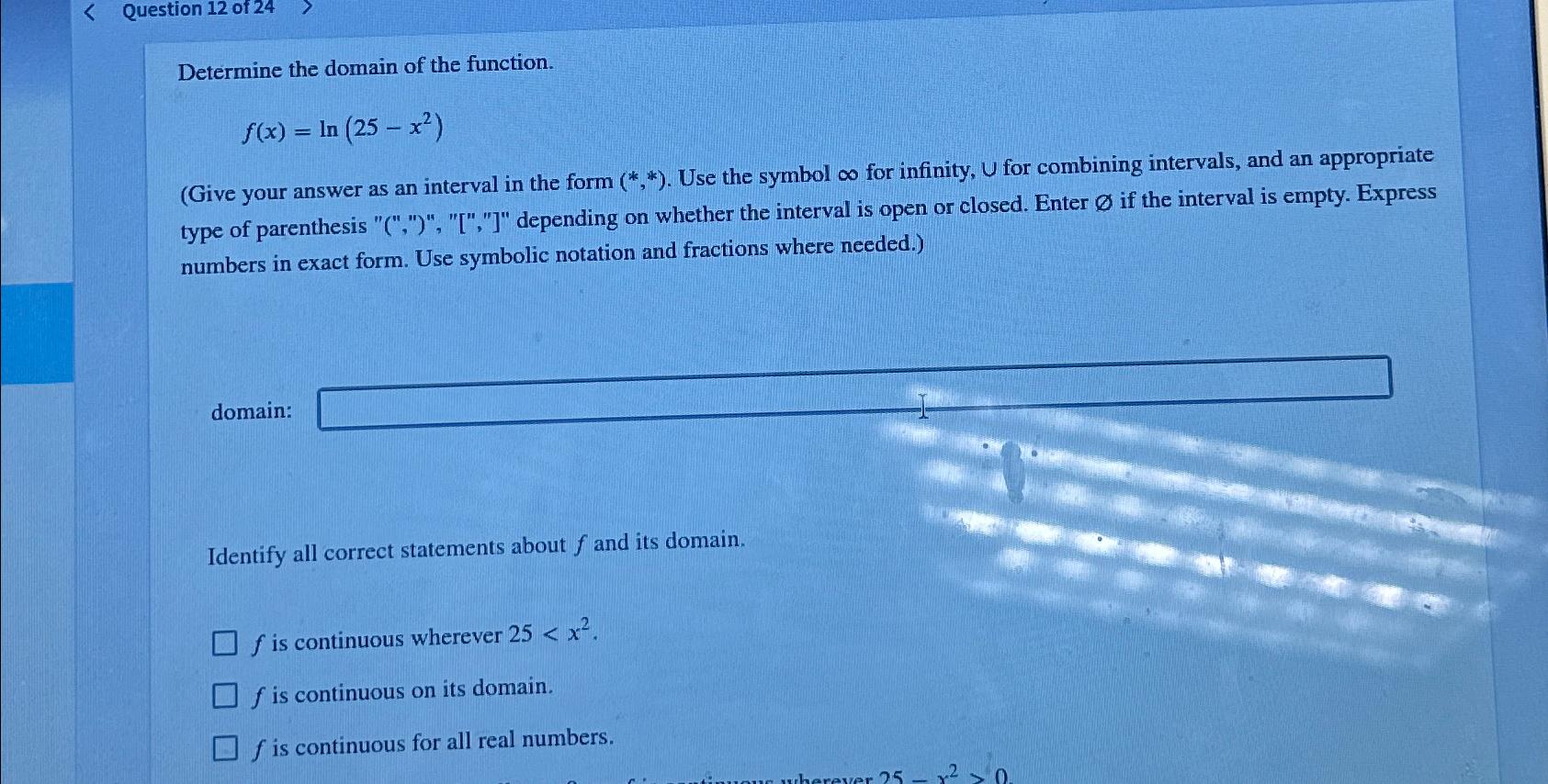Solved Question 12 ﻿of 24determine The Domain Of The 3360