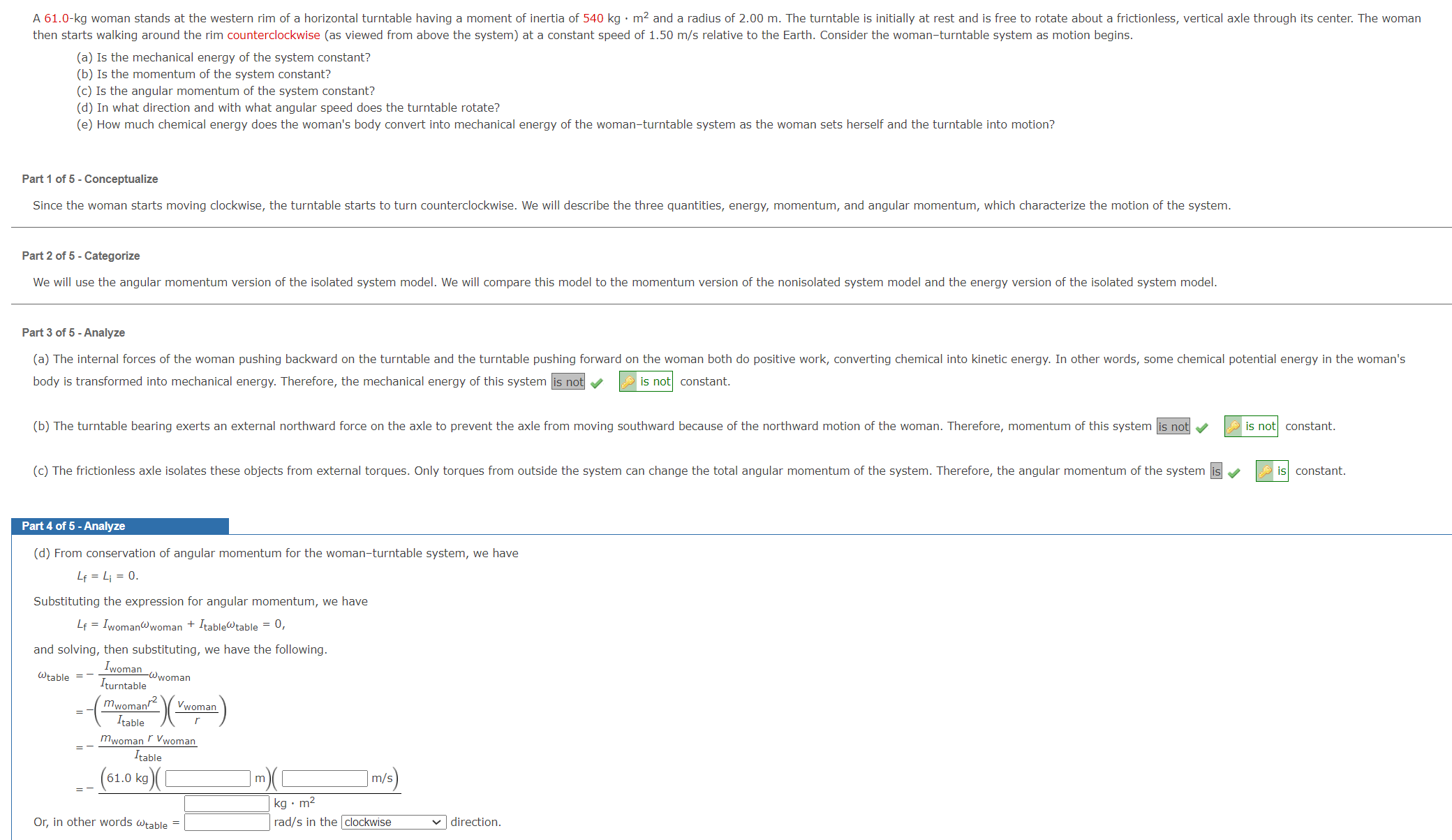 Solved Part 4 ﻿of 5 - ﻿Analyze(d) ﻿From conservation of | Chegg.com