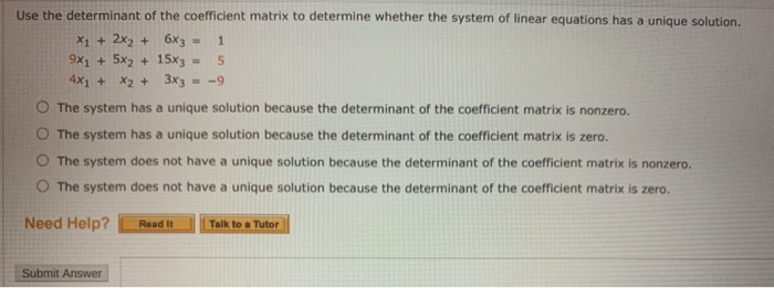 Solved 1 Use The Determinant Of The Coefficient Matrix To