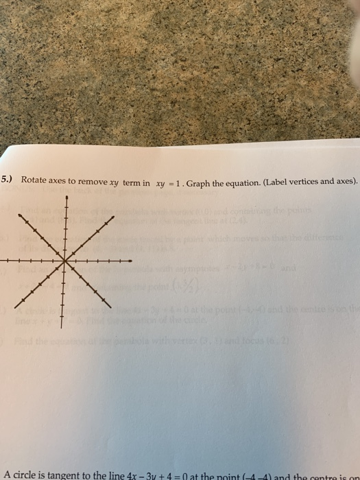 Solved 5.) Rotate axes to remove xy term in xy = 1. Graph | Chegg.com