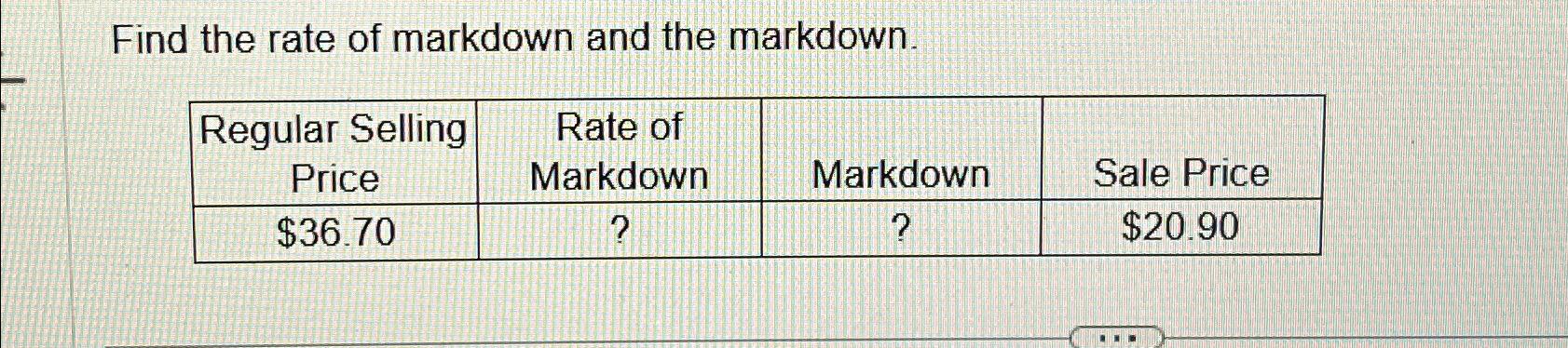 Solved Find the rate of markdown and the | Chegg.com