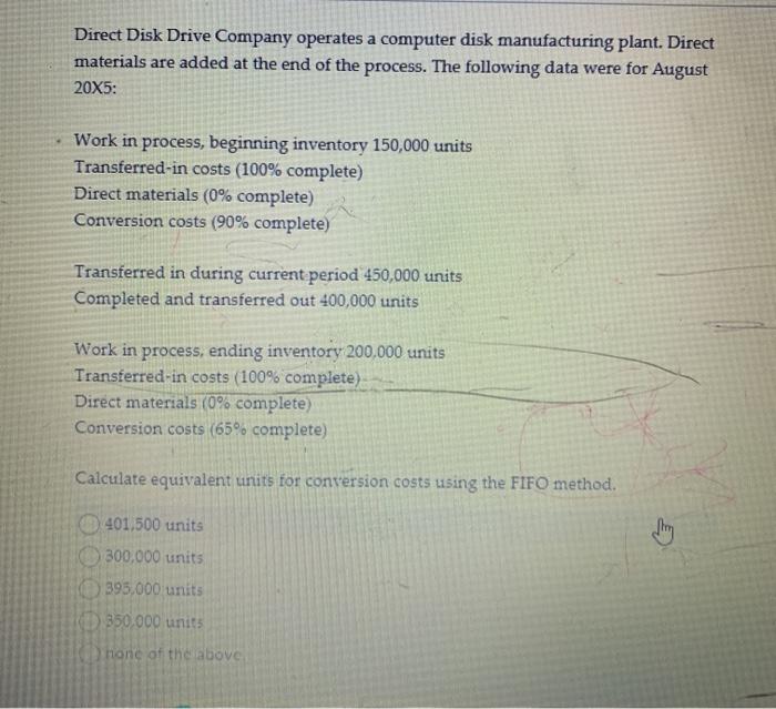 Solved Direct Disk Drive Company operates a computer disk | Chegg.com