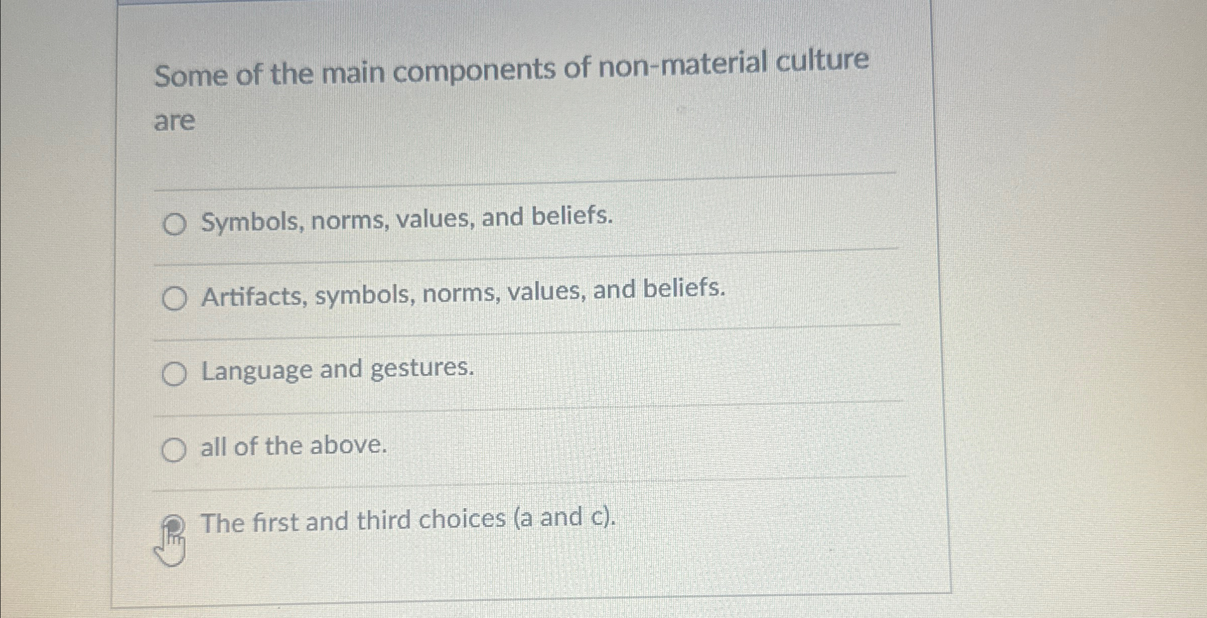 Solved Some of the main components of non-material culture | Chegg.com