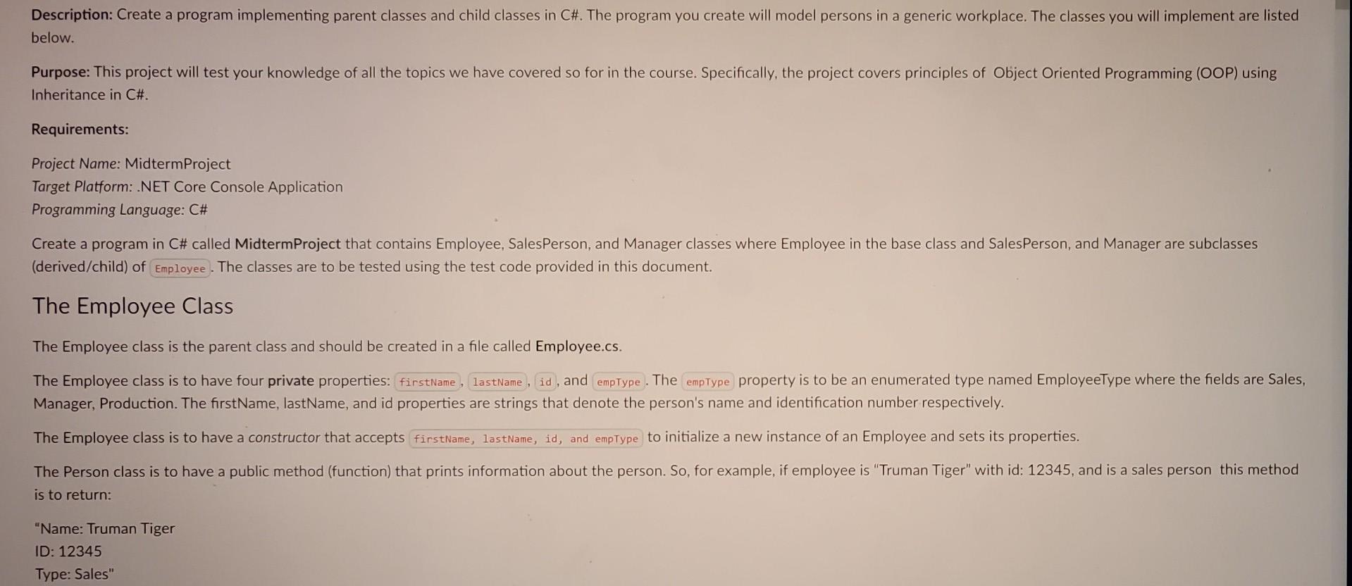 Solved below. Inheritance in C\#. Requirements: Project | Chegg.com