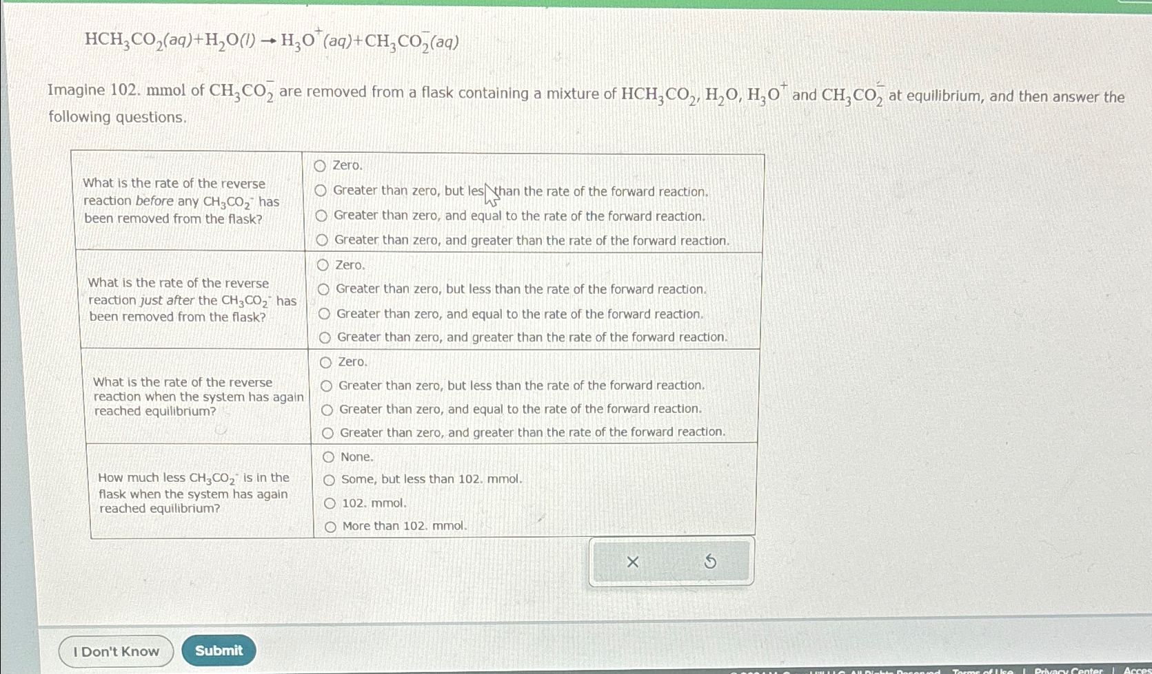 Solved HCH3CO2(aq)+H2O(l)→H3O+(aq)+CH3CO2-(aq)Imagine 102. | Chegg.com