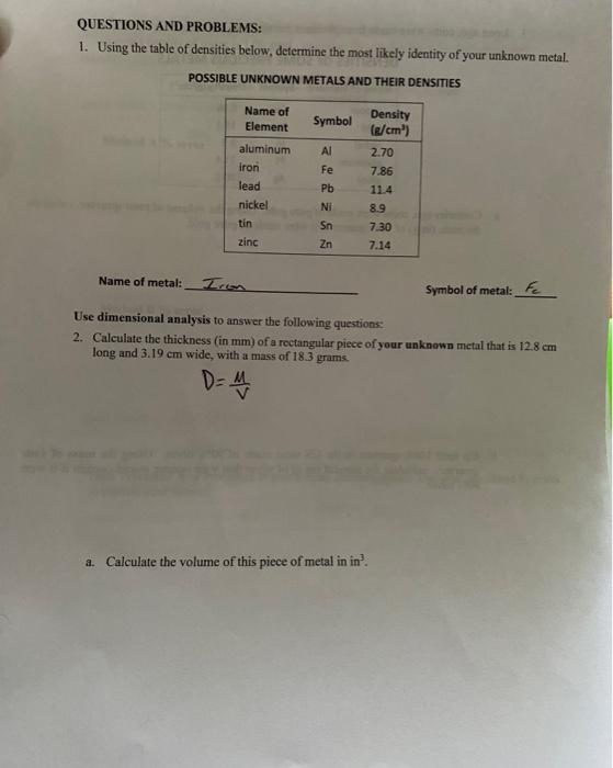 Solved QUESTIONS AND PROBLEMS: 1. Using the table of | Chegg.com