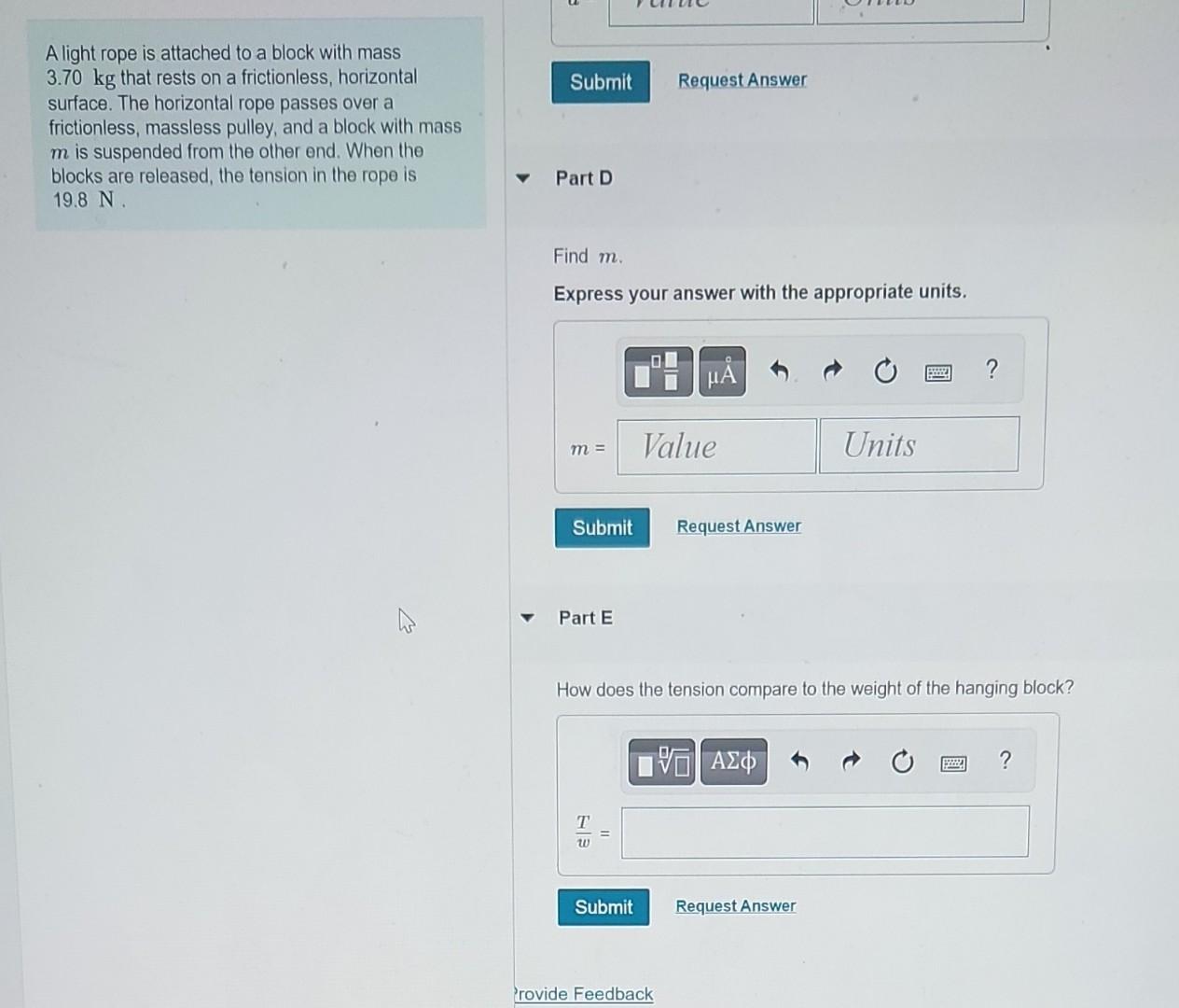 Solved A light rope is attached to a block with mass Part A | Chegg.com