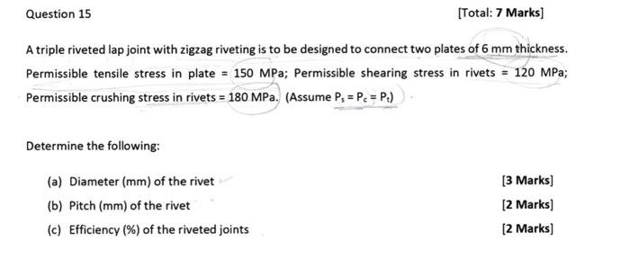 Solved A triple riveted lap joint with zigzag riveting is to | Chegg.com