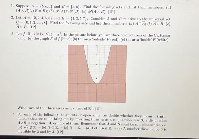 Solved 1. Suppose A={b,c,d} and B={a,b}. Find the following | Chegg.com
