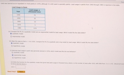 Solved Lead Usage in Feint\table[[Tear,\table[[Lrad unsory, | Chegg.com