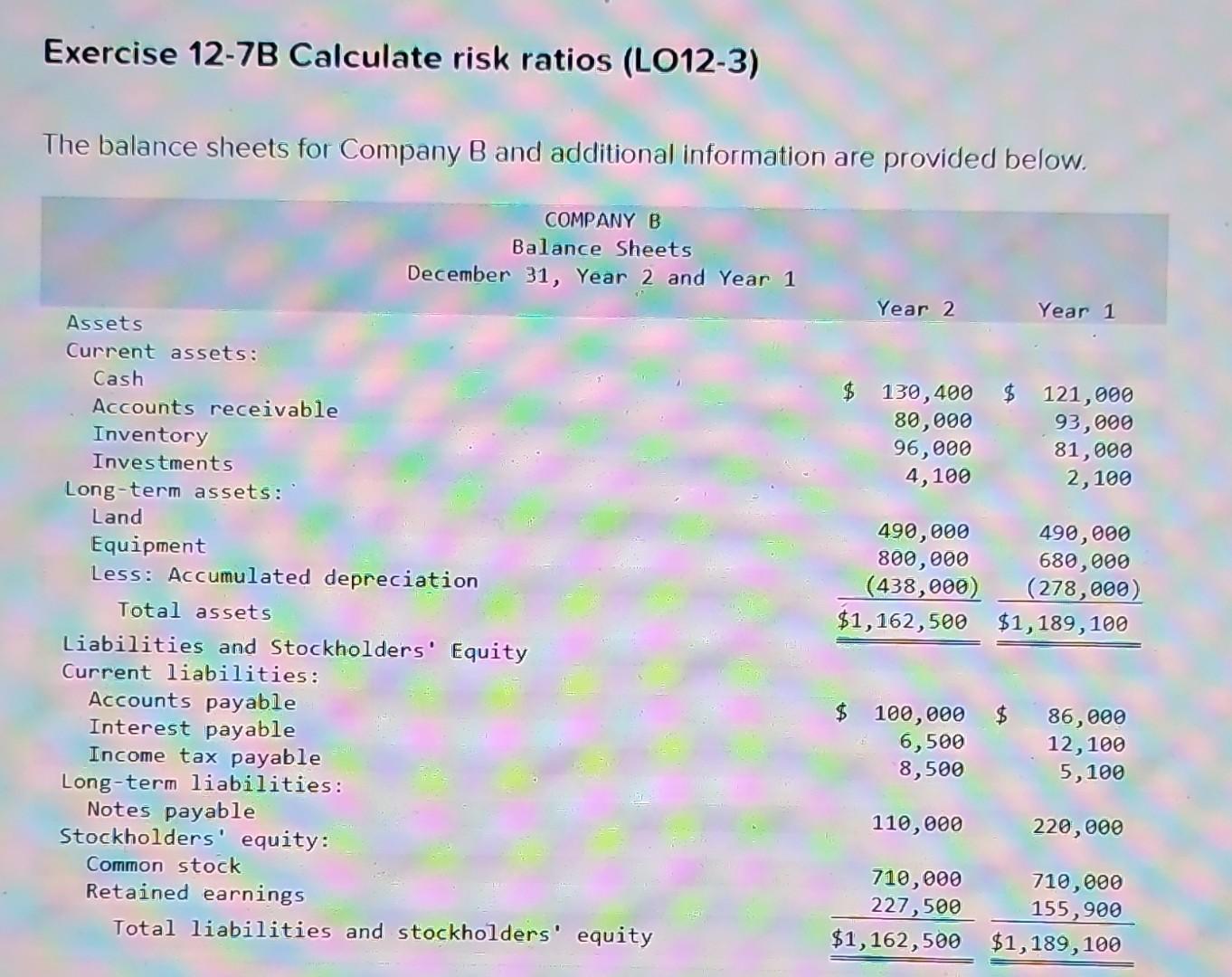 Solved Exercise 12-7B Calculate risk ratios (LO12-3) The | Chegg.com