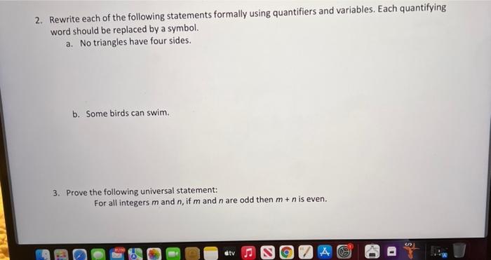 Solved 2. Rewrite each of the following statements formally | Chegg.com