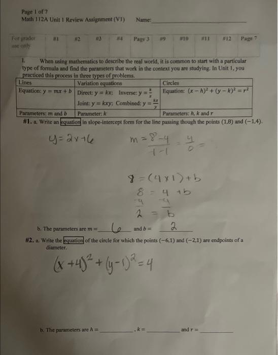 Solved Page 5 of 7 Math 112A Unit 1 Review Assignment (VI) | Chegg.com