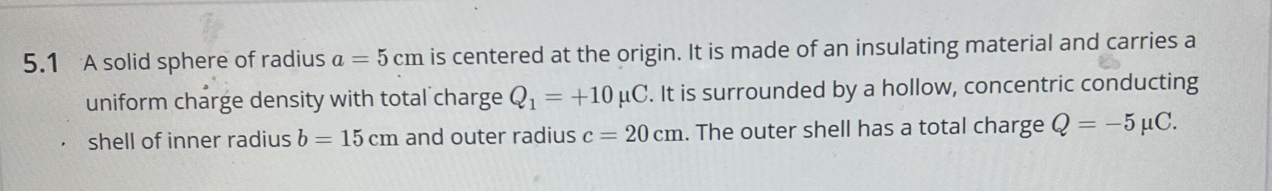 Solved 5.1 ﻿A solid sphere of radius a=5cm ﻿is centered at | Chegg.com
