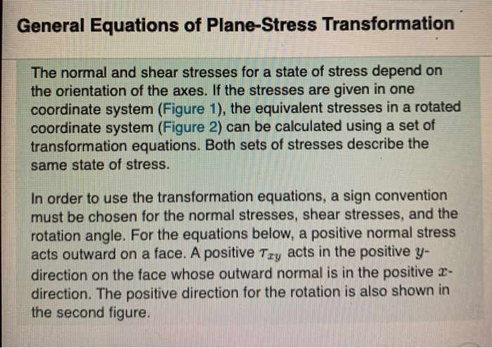 Solved General Equations of Plane-Stress Transformation The | Chegg.com