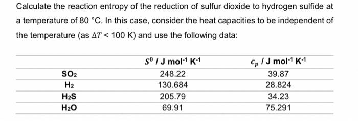Solved Calculate the reaction entropy of the reduction of | Chegg.com