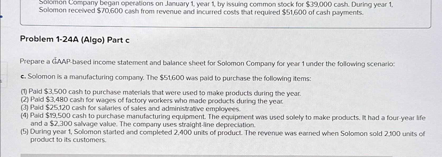Solved Solomon Company began operations on January 1 , ﻿year | Chegg.com