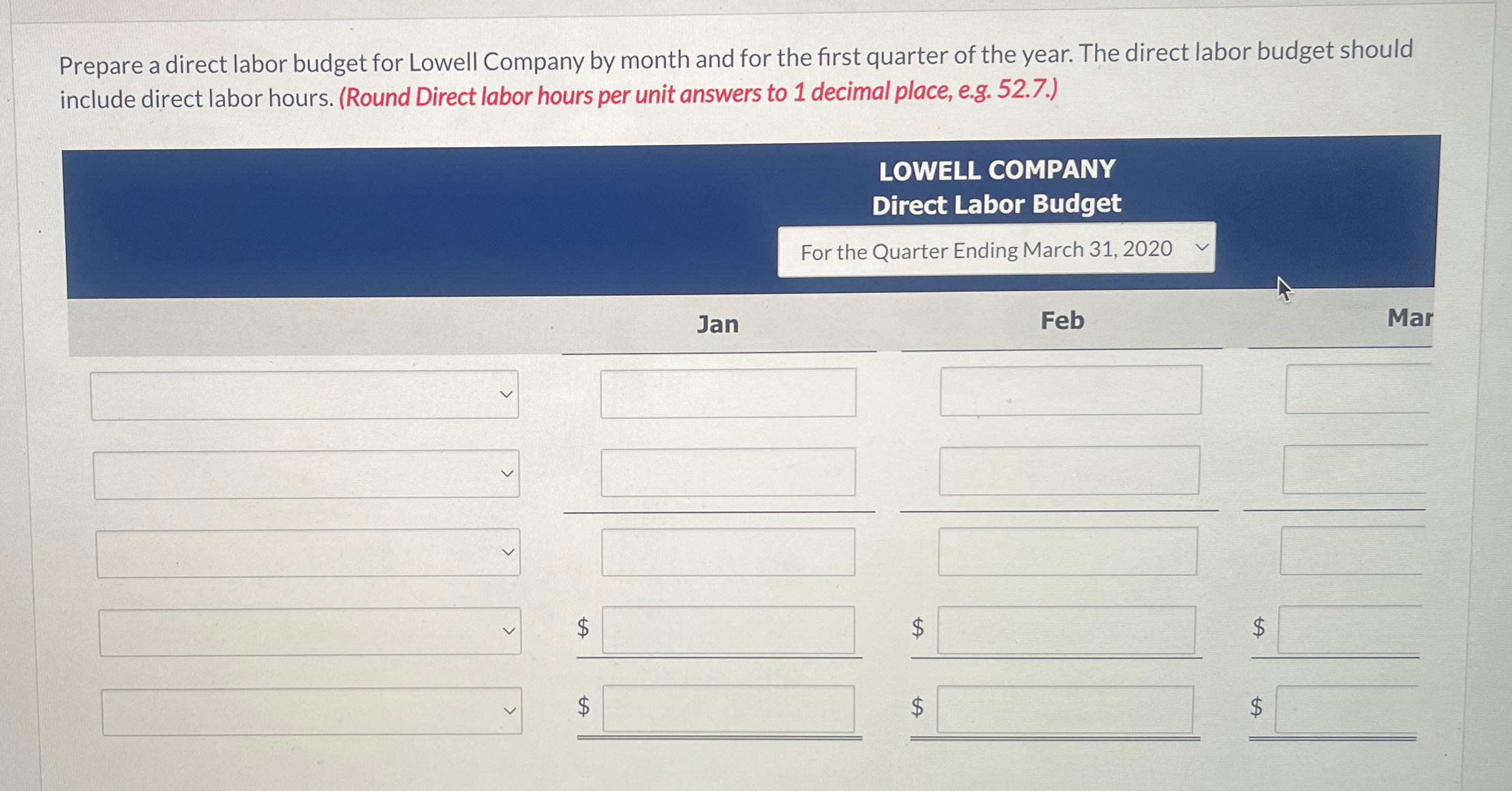 Solved Prepare a direct labor budget for Lowell Company by | Chegg.com