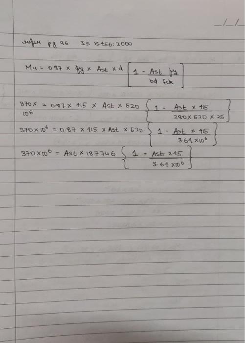 oufur pg96 Is 15456:2000 Mu=0.87×fy× Ast ×d[1−bdfuk | Chegg.com
