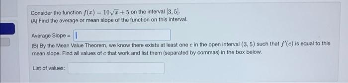 Solved Consider the function f(x)=10x+5 on the interval | Chegg.com