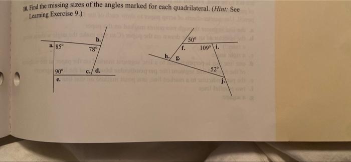 Solved 10. Find the missing sizes of the angles marked for | Chegg.com