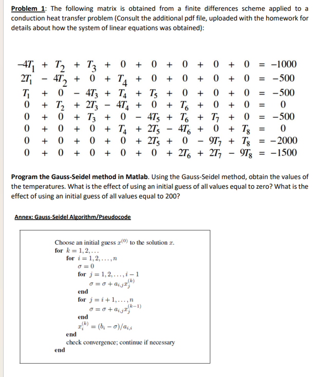Solved Problem 1: The following matrix is obtained from a | Chegg.com