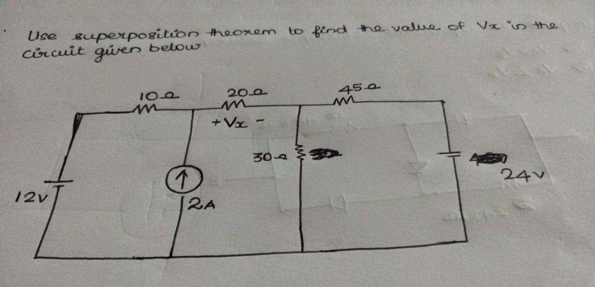 Solved Use superposition theorem to find the value of Vx in | Chegg.com