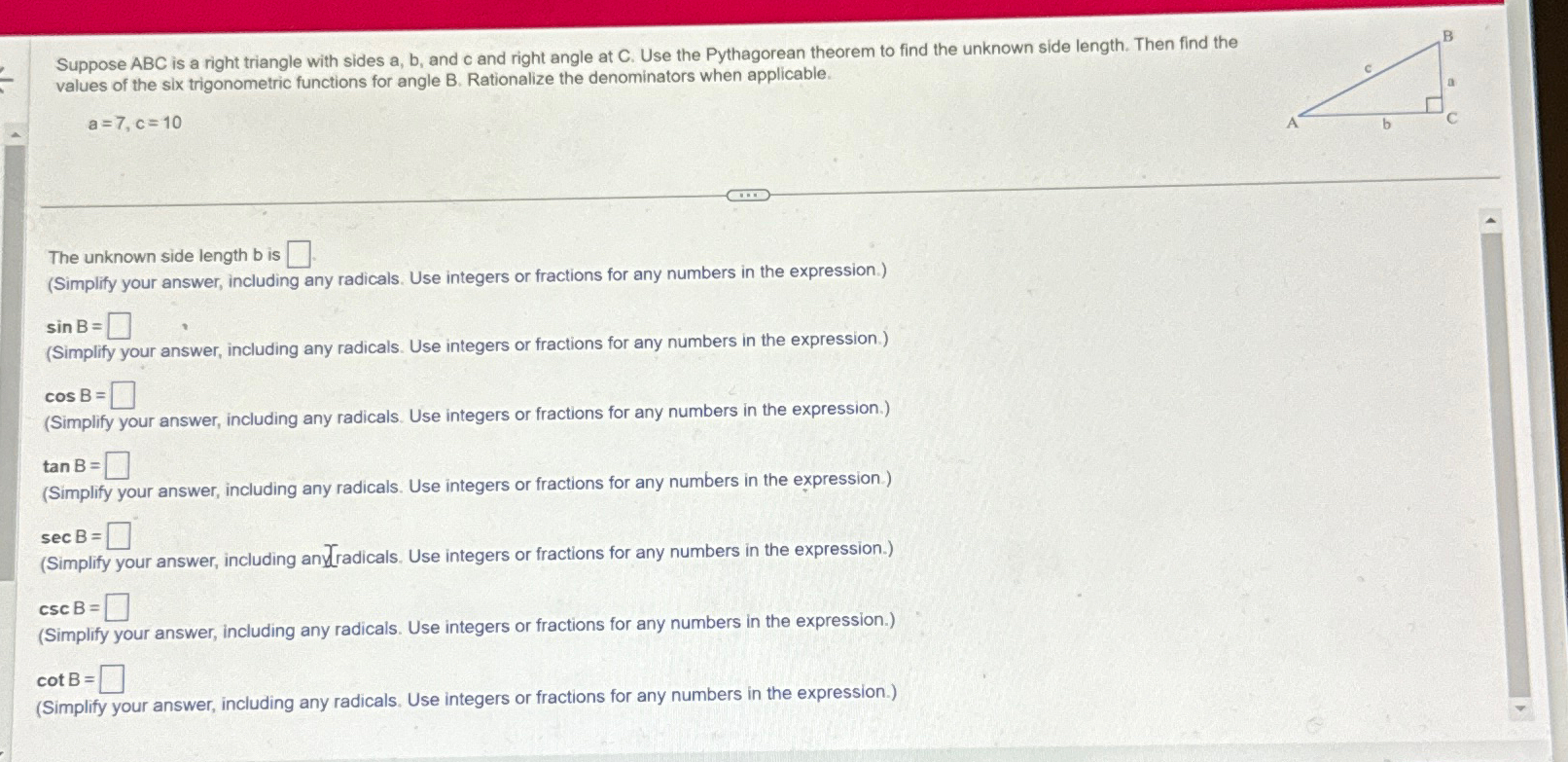 Solved Suppose ABC is a right triangle with sides a,b, ﻿and | Chegg.com
