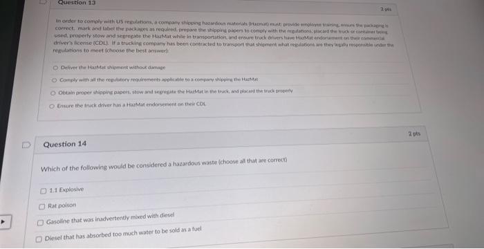Solved regulations to meet (cheose the best answer) Peliver | Chegg.com