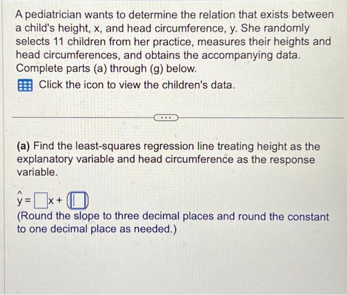 Solved Height (inches), x Head Circumference (inches), y | Chegg.com
